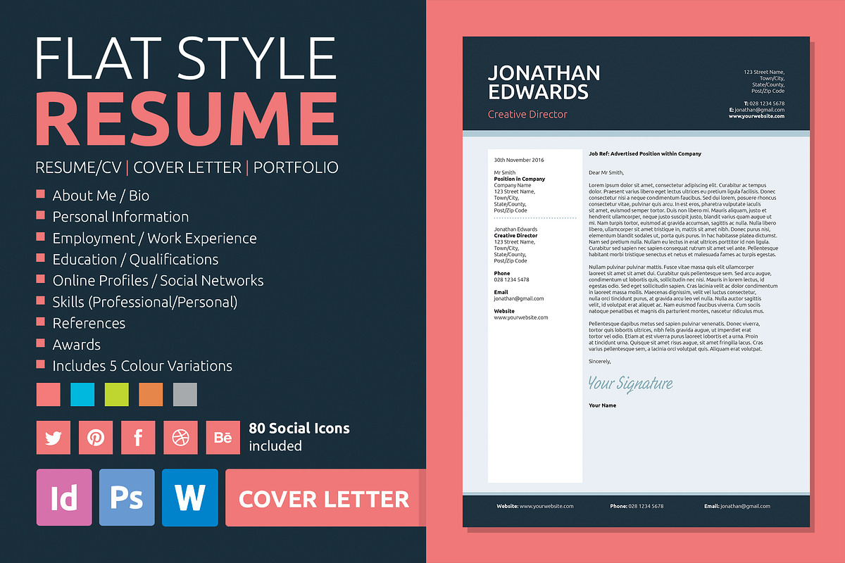 Flat Style Resume, a Resume Template by bilmaw creative