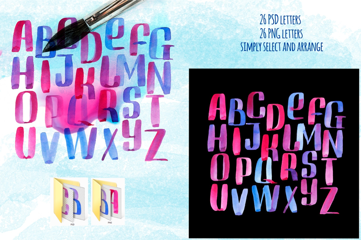 Handpainted Watercolor Alphabet, an Illustration by Seamless and more ...