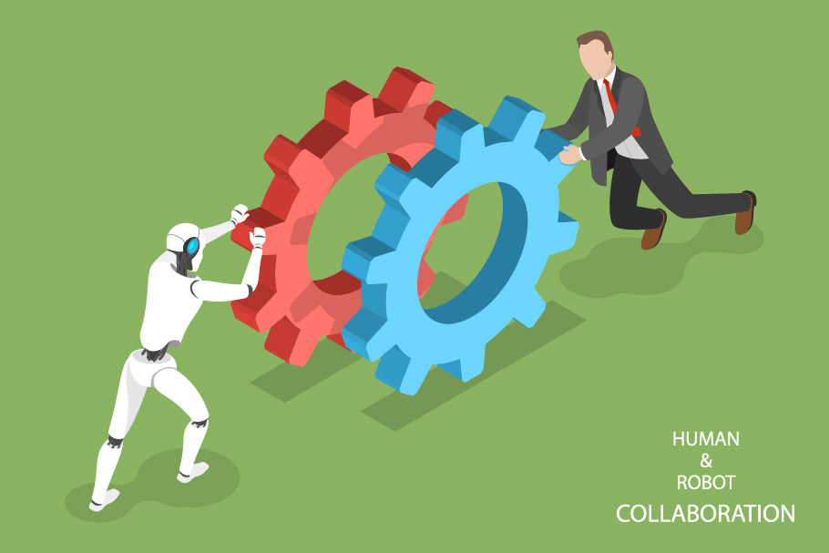 Robot and human collaboration, a Person Illustration by AndriiStore