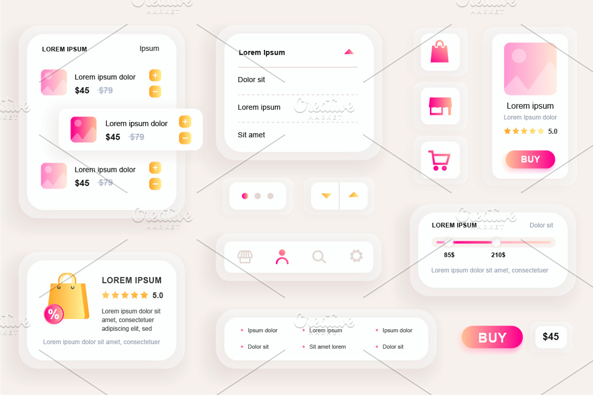 Mobile App UI Elements Kit, an UI Kit Template by alexdndz