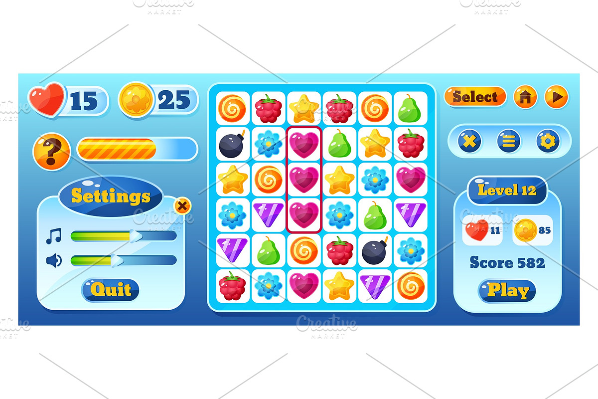 Match game ui interface, set of, an Object Graphic by VectorsBang