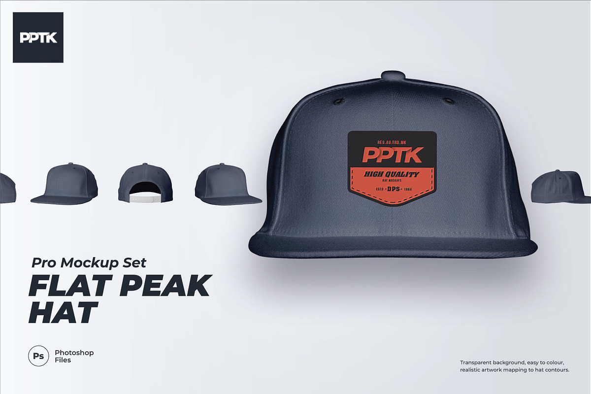 Flat peak hat mockup pack, a Hat Mockup by PrePress Toolkit