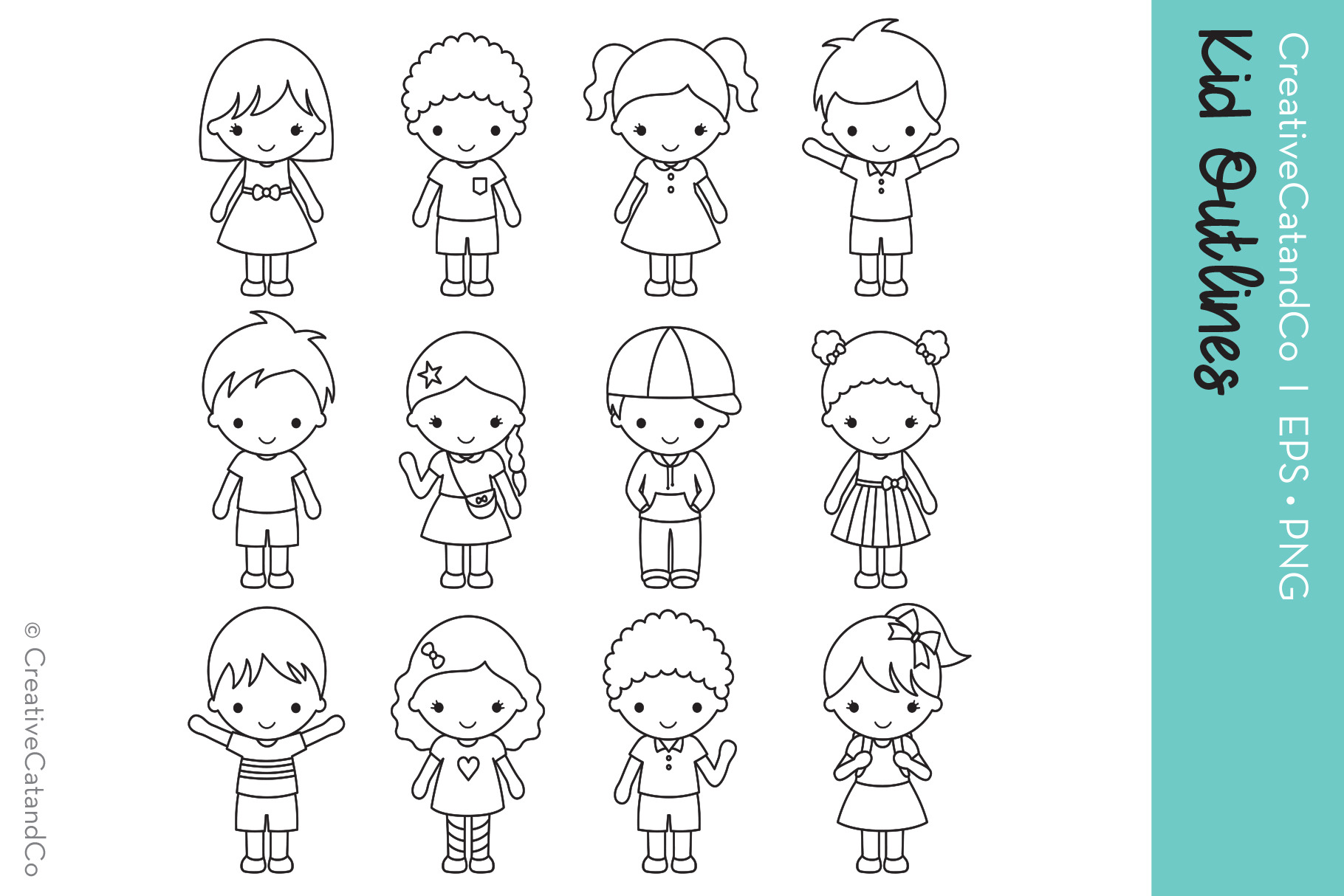 Kid Character Outlines Vector EPS, a Person Illustration by ...