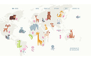 Animals in wildlife on world map, an Animal Illustration by ...