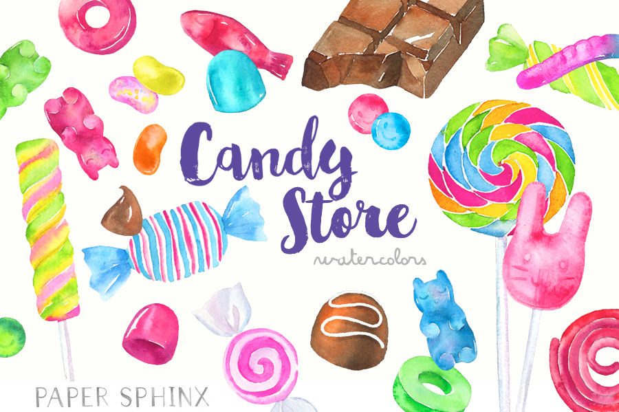 Watercolor Candy Shop Clipart, an Illustration by PaperSphinx