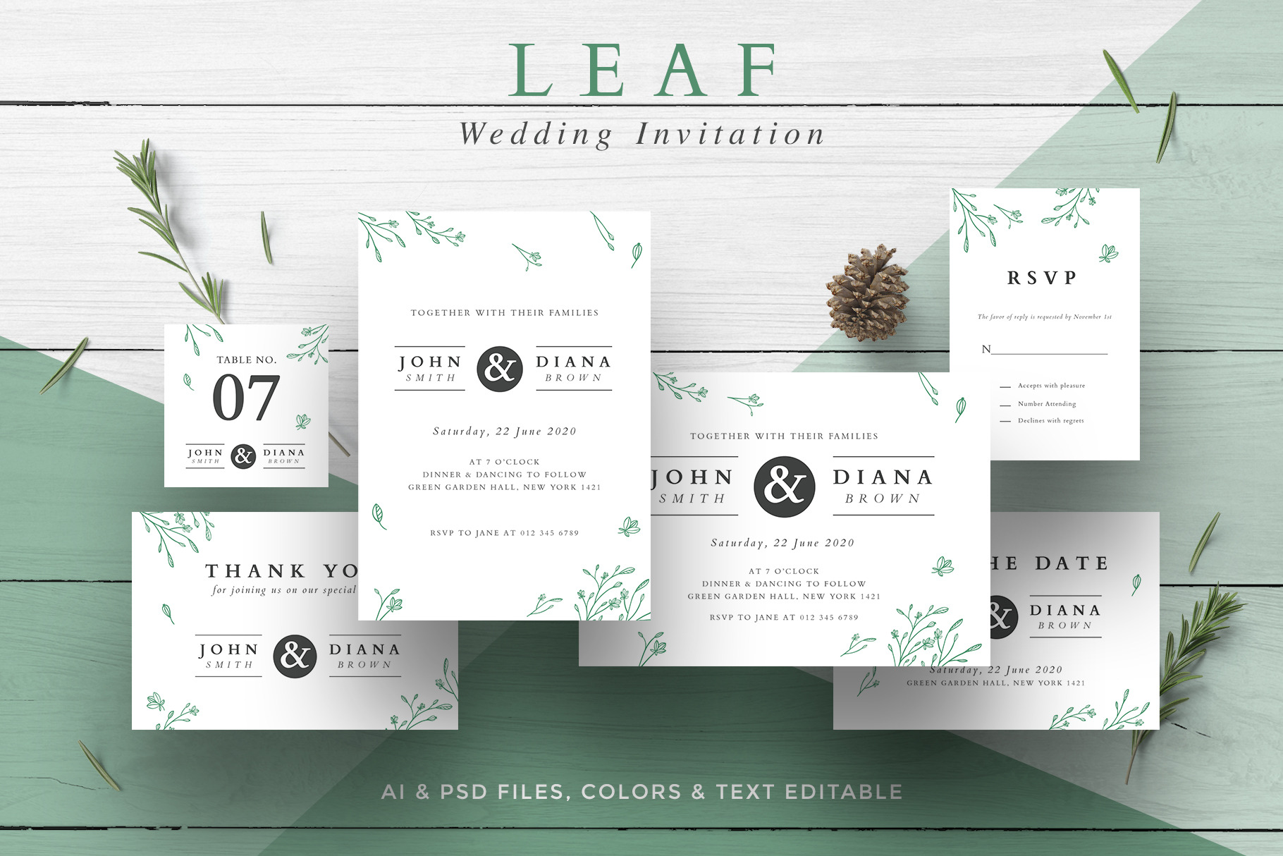 Leaf Wedding Invitation, an Invitation Template by Creativestoree
