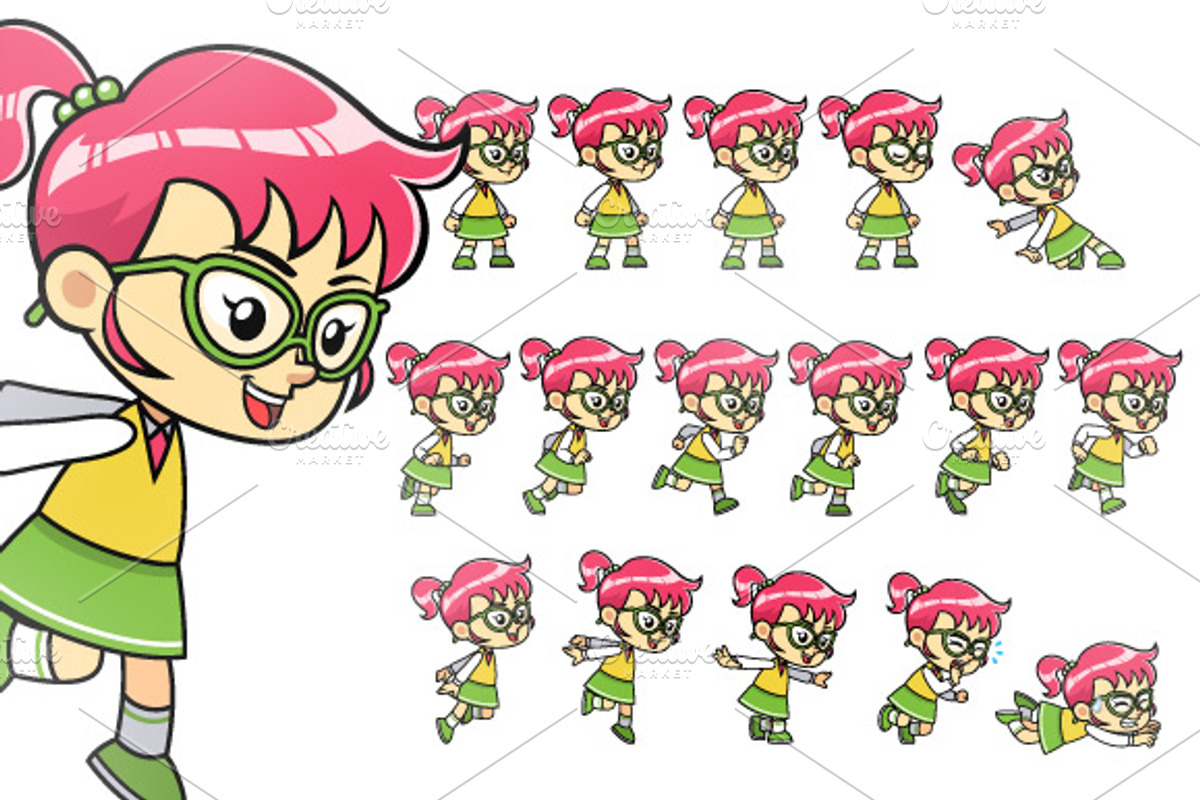 Nerdy Girl Game Sprites, an Illustration by mikailain