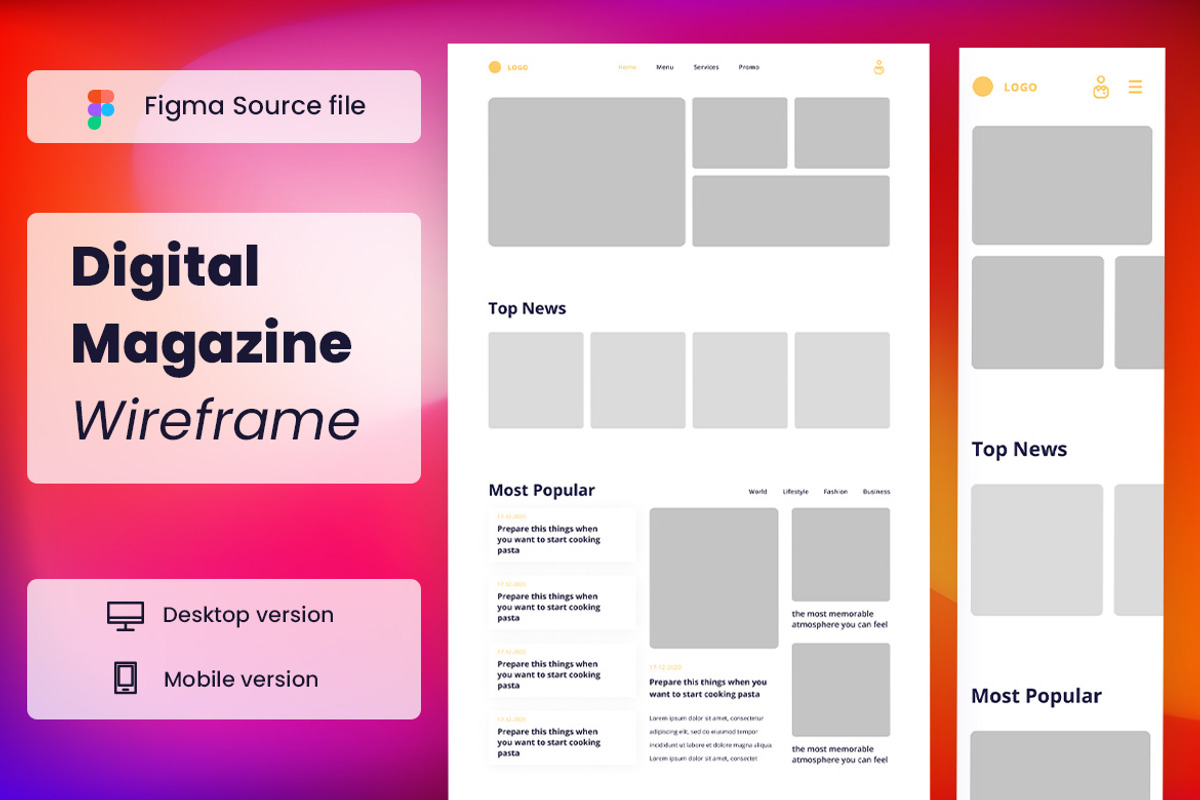 Digital Magazine Wireframe Website