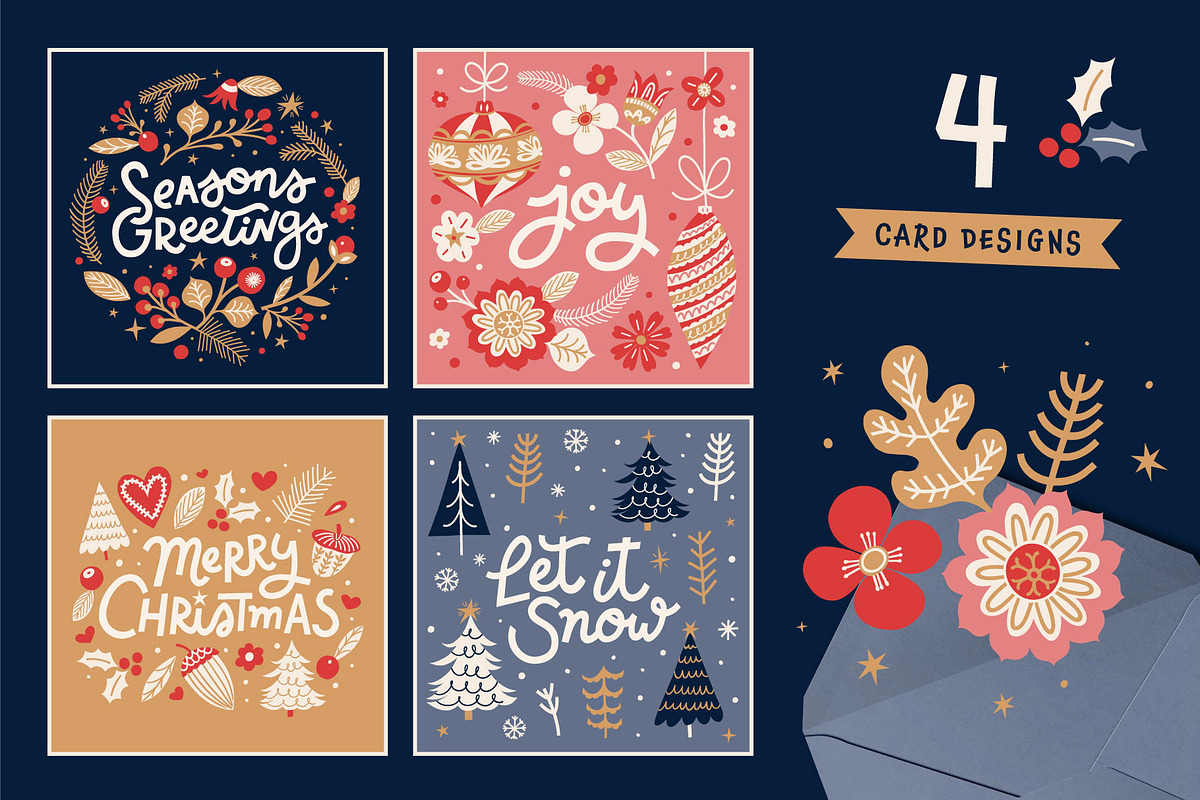 Festive Folk Graphic Collection, a Seasonal Illustration by rouxsupplyco