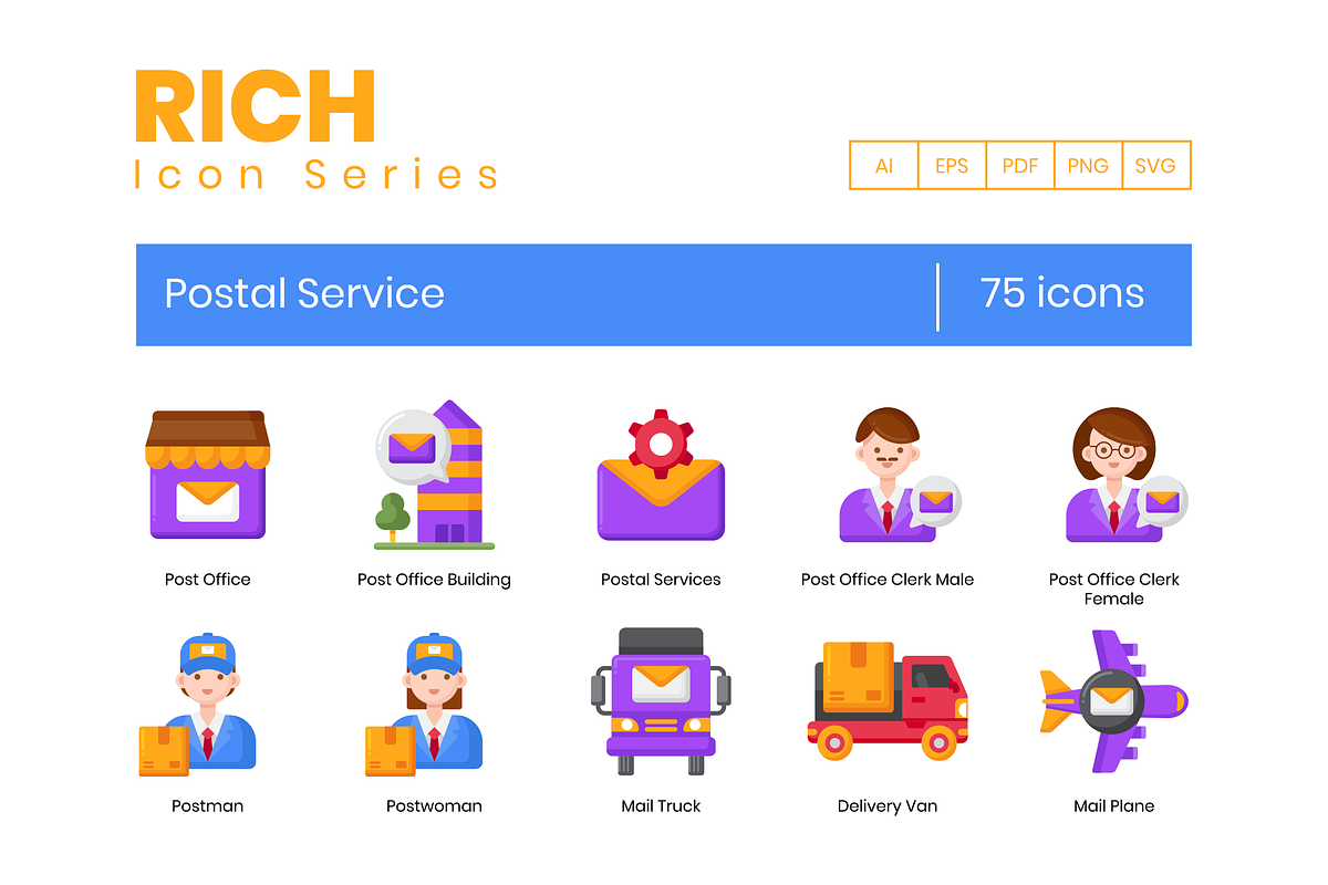 75 Postal Service Icons | Rich, an Icon by Flat Icons | Creative Market