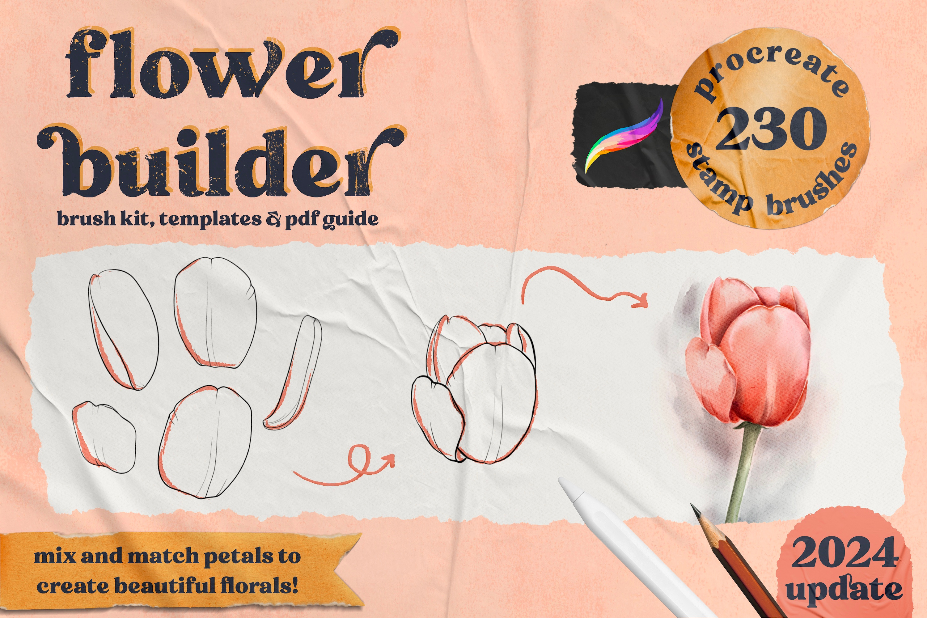 Flower Builder Kit for Procreate, a Brush Add-On by Wooly Pronto