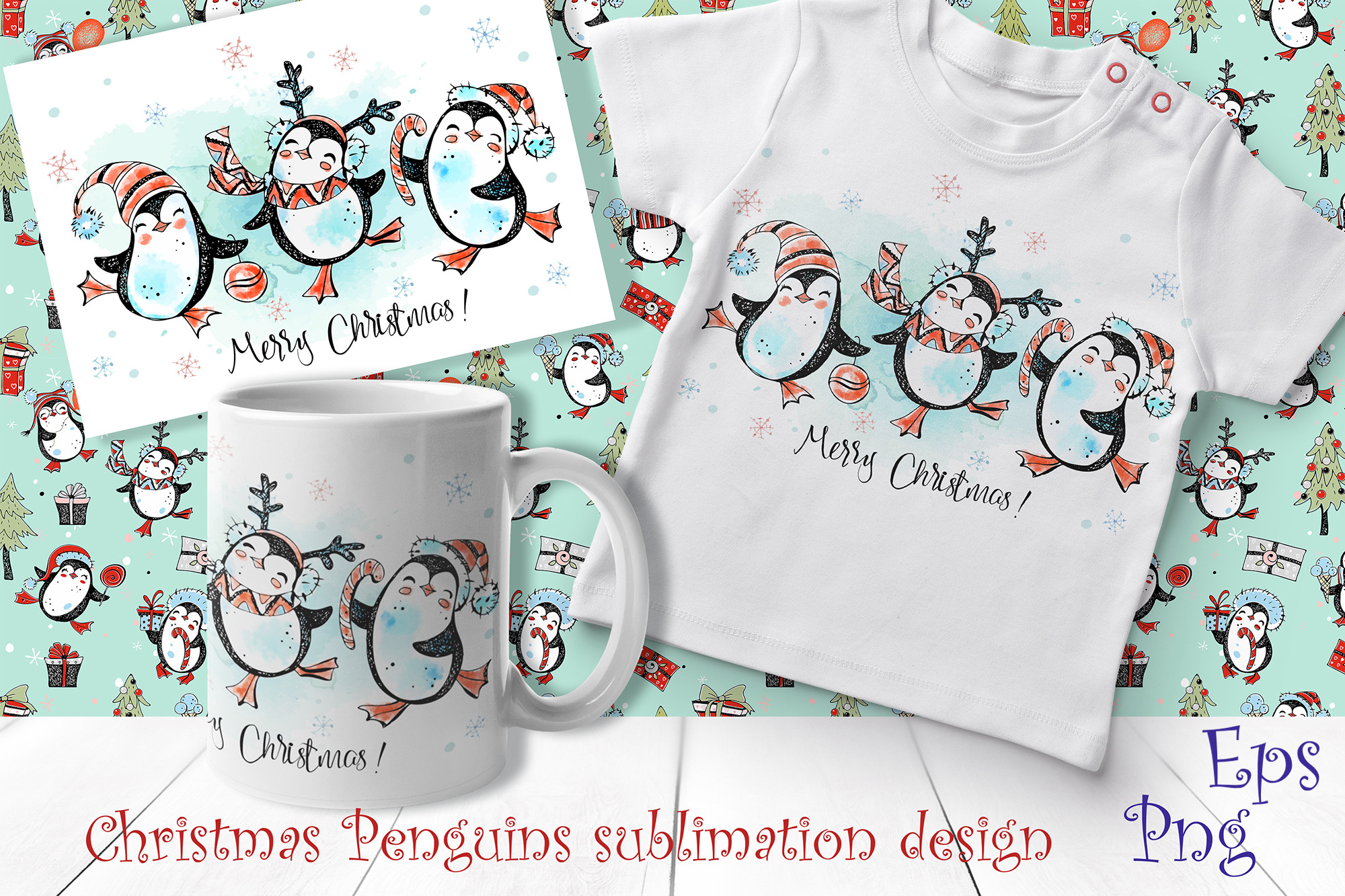 Cute penguins for sublimation., an Illustration by Grigaola.Art