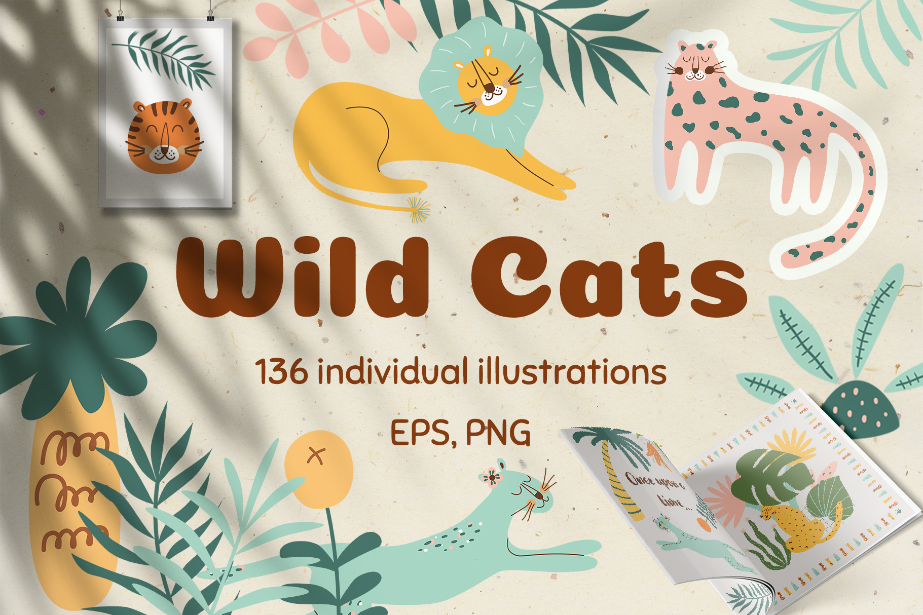 Jungle animal clipart: leopard, tiger