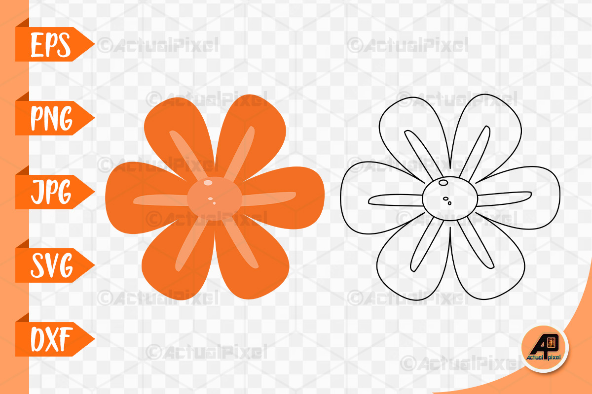 Flower Outline with Color Clipart, an Illustration by Actual Pixel