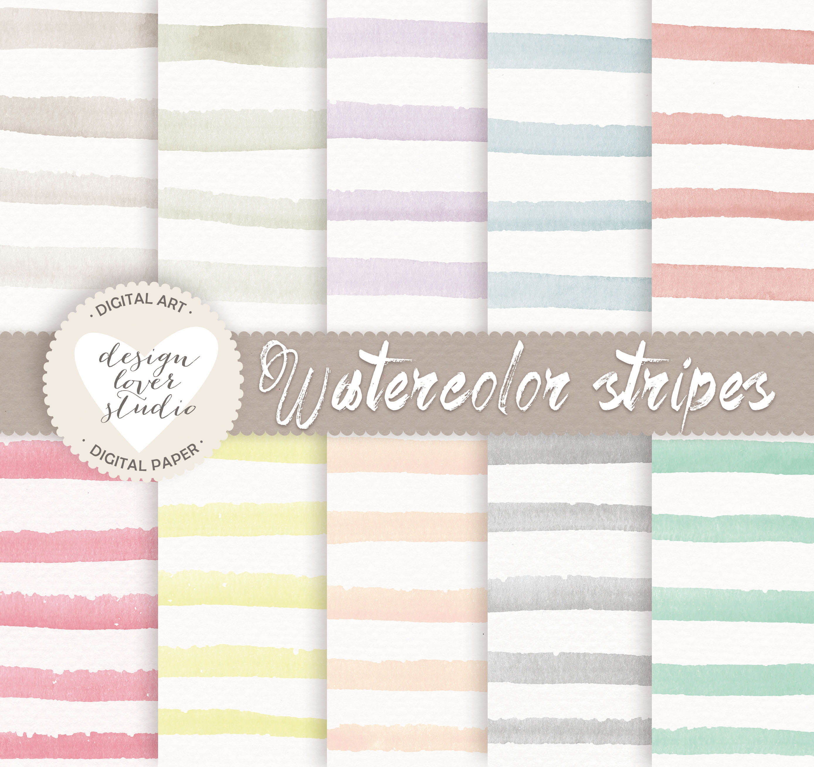 Watercolor stripes digital paper, a Pattern Graphic by designloverstudio