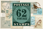 62 Vintage Postage Stamps, a Decorative Illustration by Anna Studio