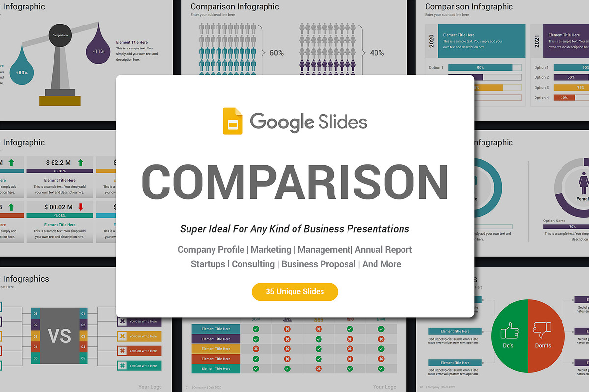 Comparison Google Slides Diagrams, a Presentation Template by SlideOne