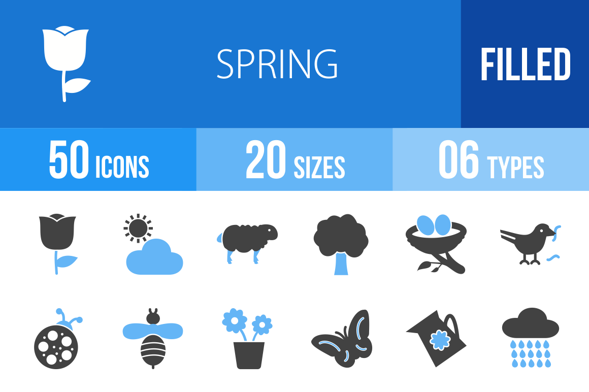 50 Spring Blue & Black Icons, an Icon by IconBunny