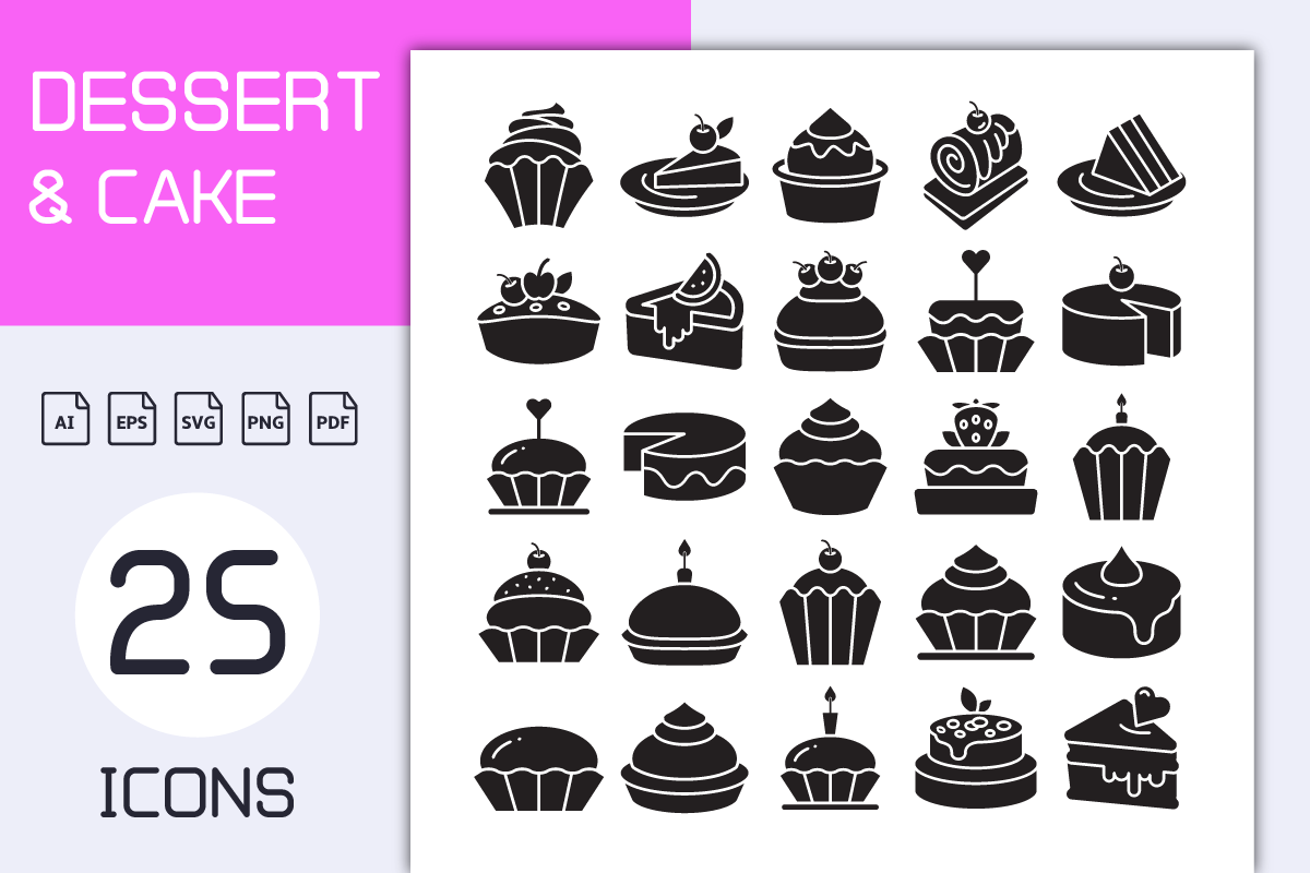 Sweets and Bakery Cake Icons Set, a Solid Icon by Designfour | Creative ...