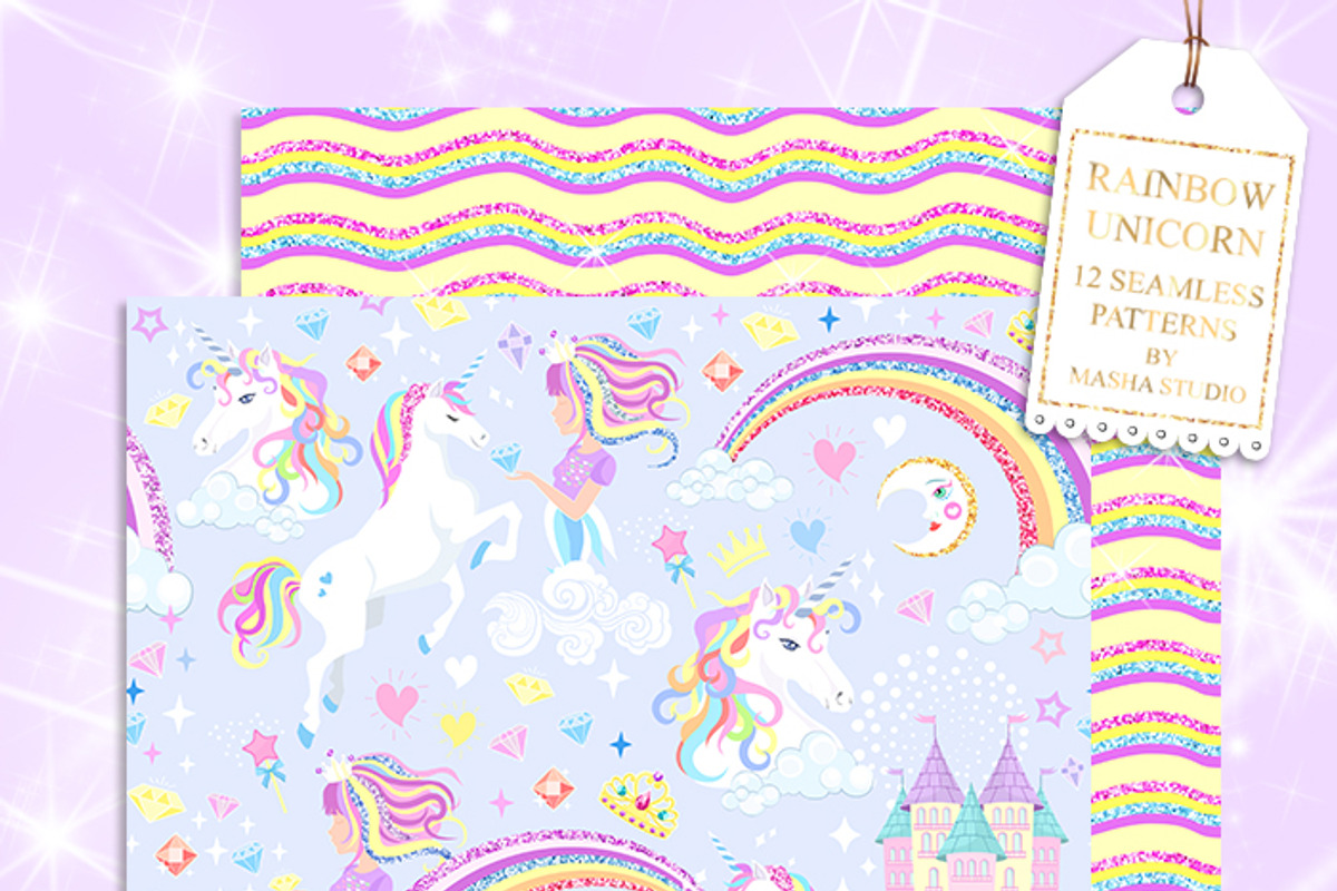 RAINBOW UNICORN digital papers, a Pattern Graphic by Masha Studio ...