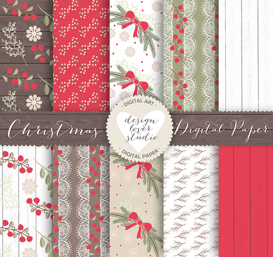 Rustic christmas digital papers, a Pattern Graphic by designloverstudio