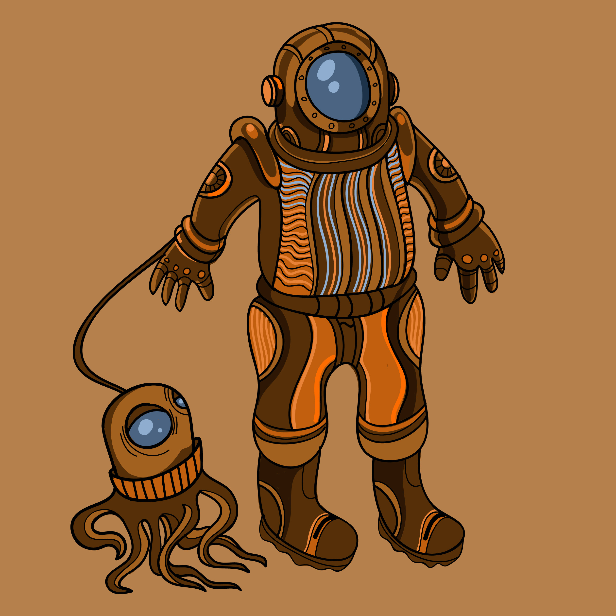 Steampunk diver in vector, an Illustration by HIPSTER-MONSTER SHOP