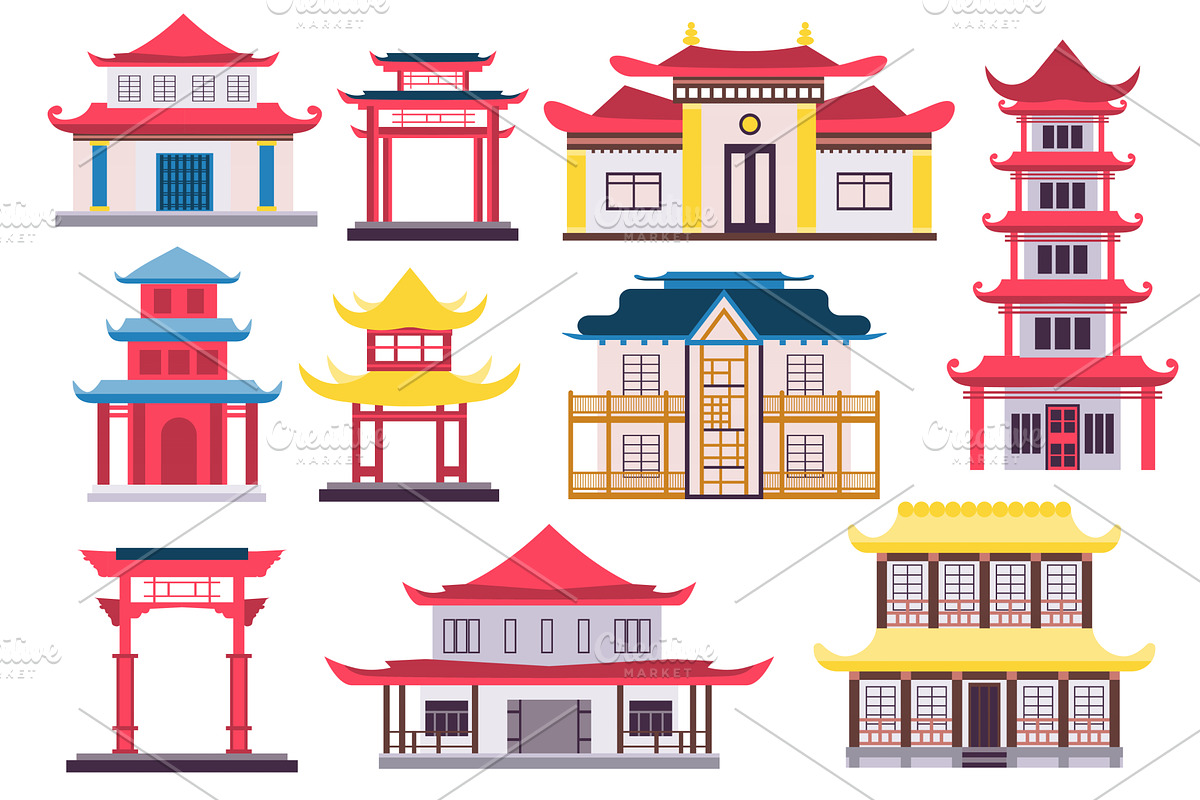 Japanese Buildings Vector Set, a Decorative Illustration by alexdndz ...