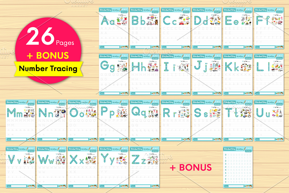 A-Z Letter tracing worksheet + Bonus, an Education Illustration by ...
