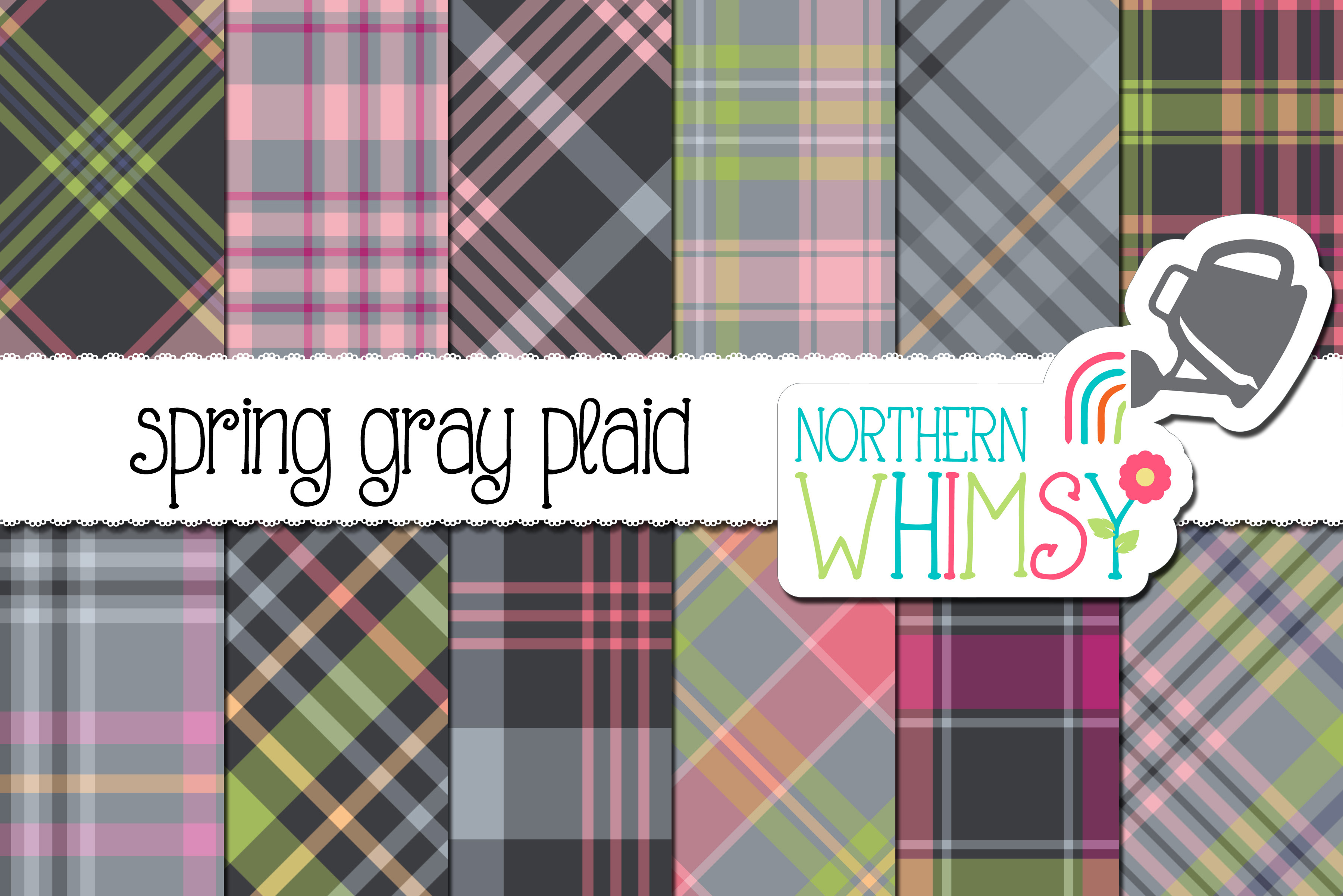 Spring Plaid Patterns - pink & gray, a Pattern Graphic by Northern ...