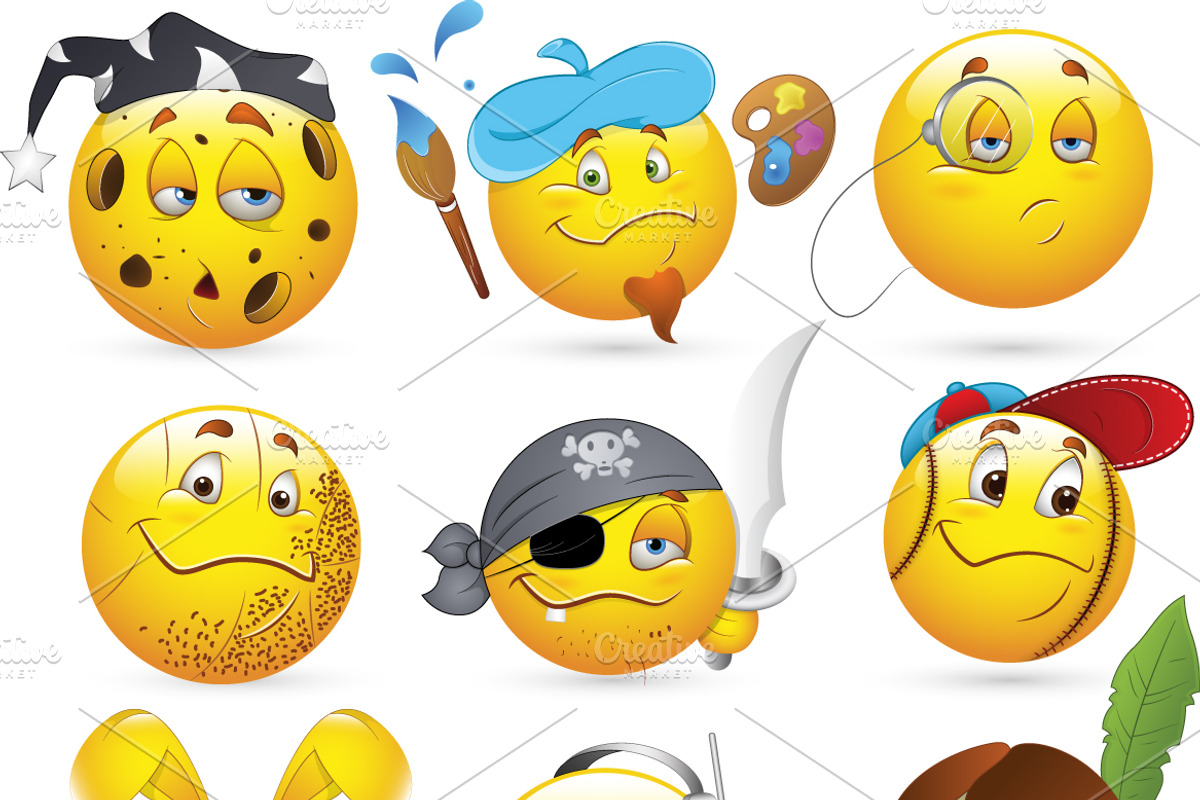 50 Smileys and Emoticons Vectors, an Illustration by TrueMitra Designs