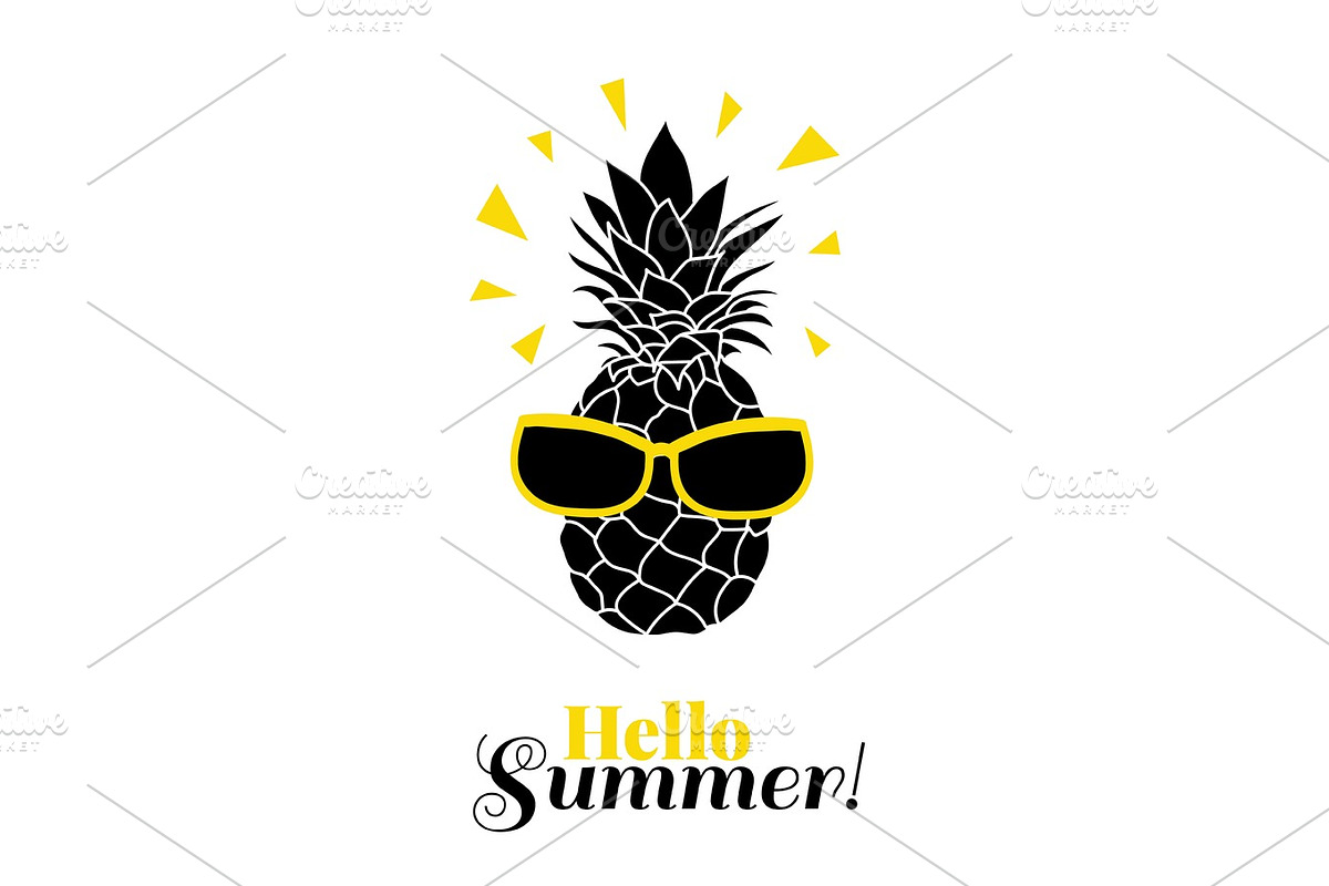 Hello Summer Vector pineapple wearing colorful sunglasses on summer ...