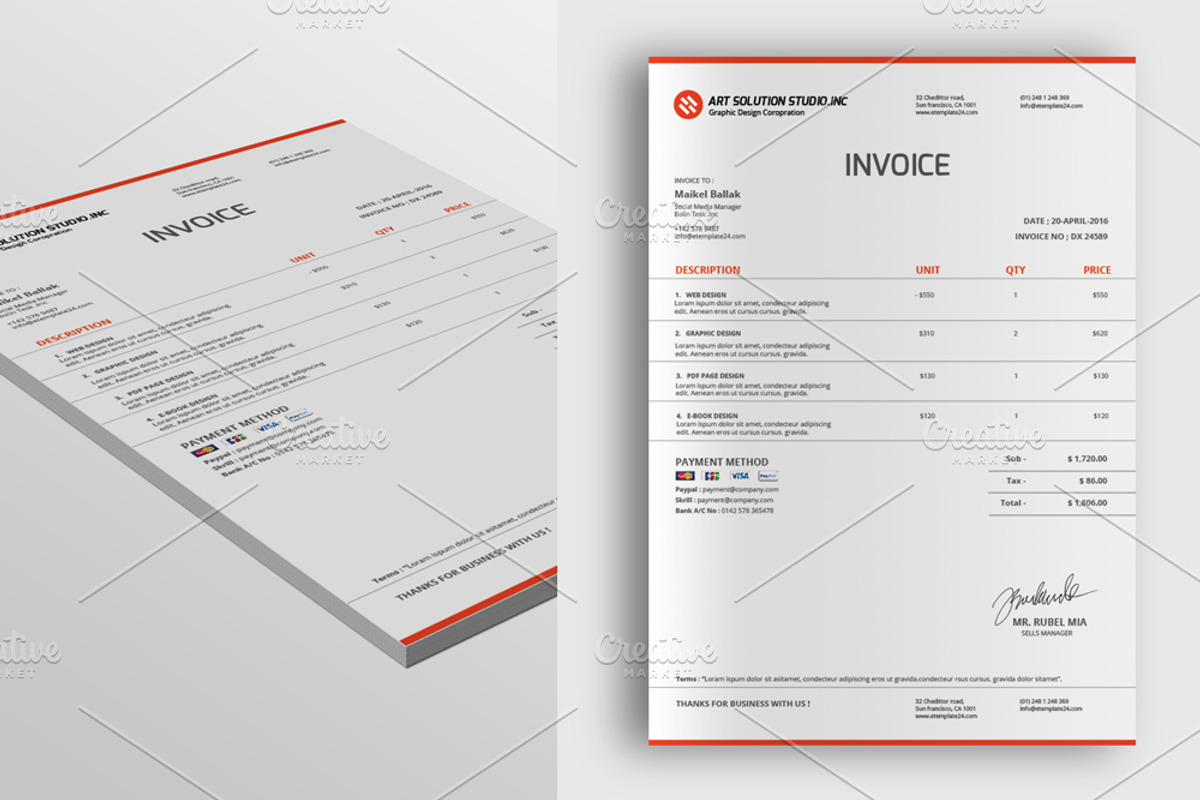 Fresh Invoice Template, a Stationery Template by alimran24