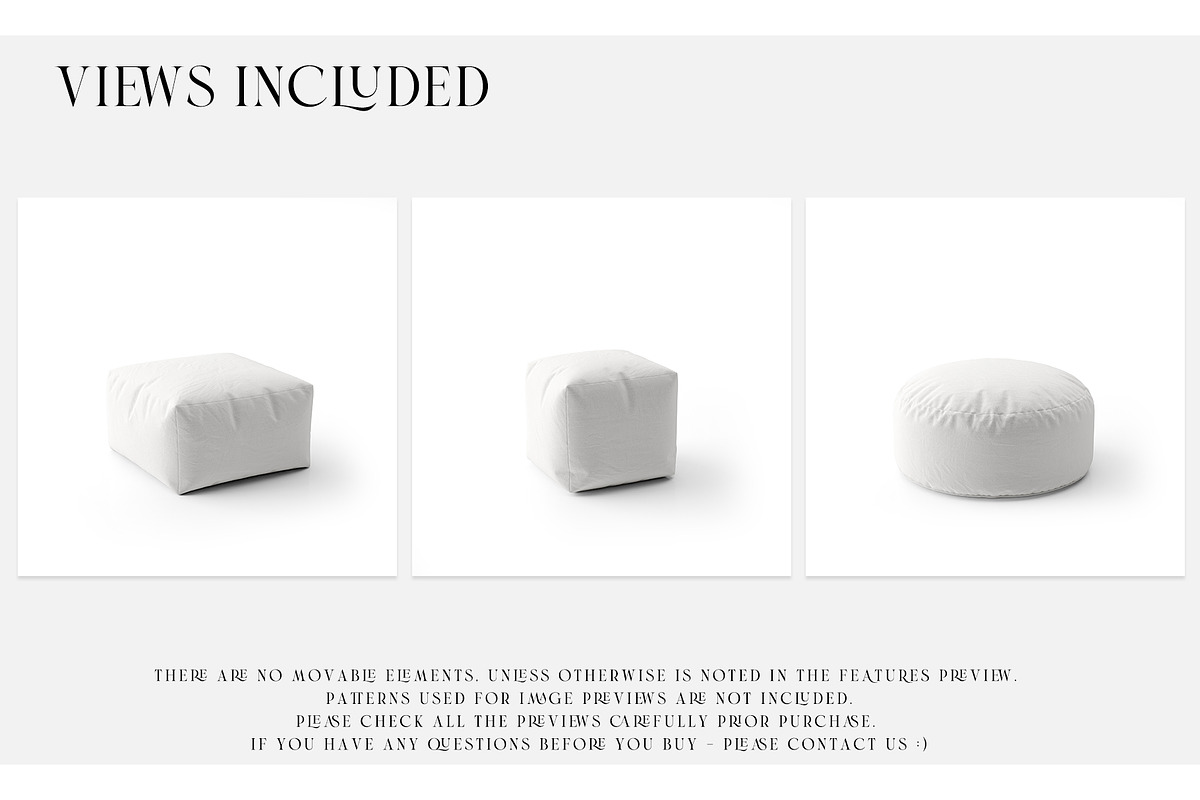 3 Types of Pouf Upholstery Mockups, a Household Mockup by mock-ups