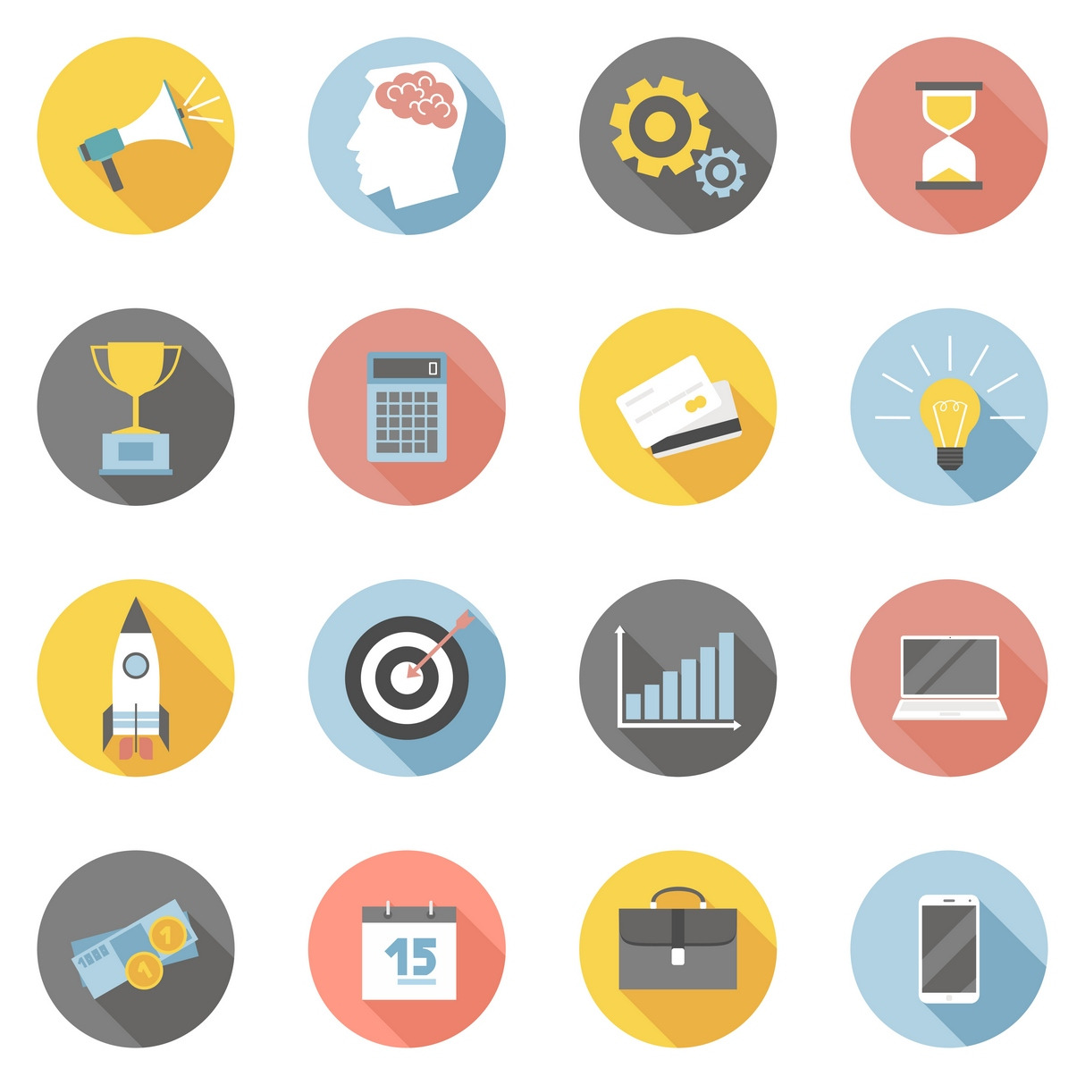 Colorful business icons flat set, an Outline Icon by Macrovector