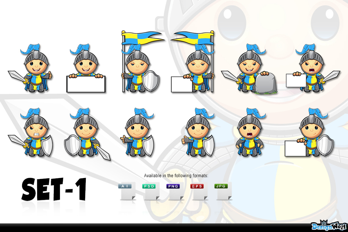 Blue & Yellow Knight - Set 1, an Illustration by DesignWolf