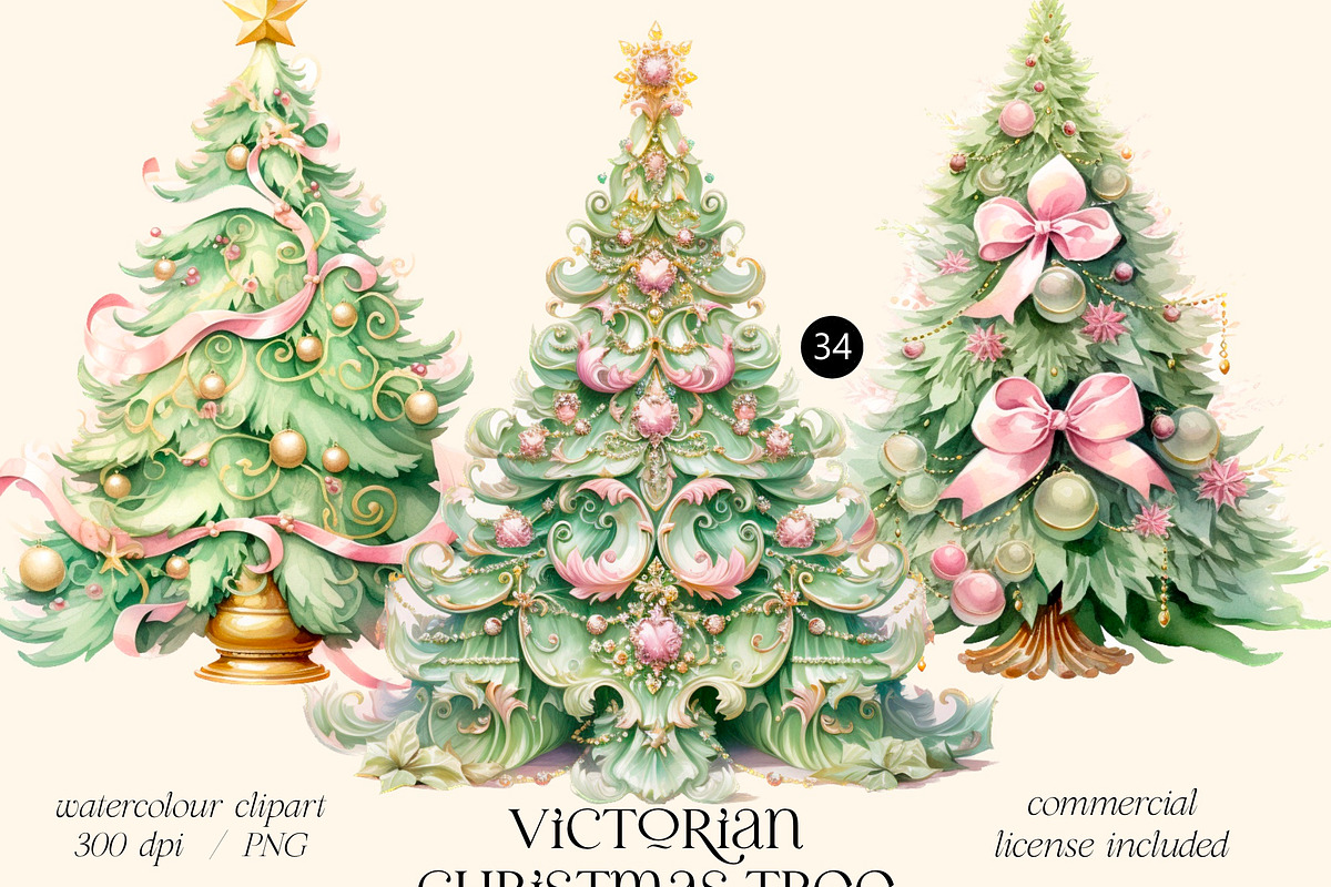 Victorian Christmas tree, clipart, a Decorative Illustration by Hello ...