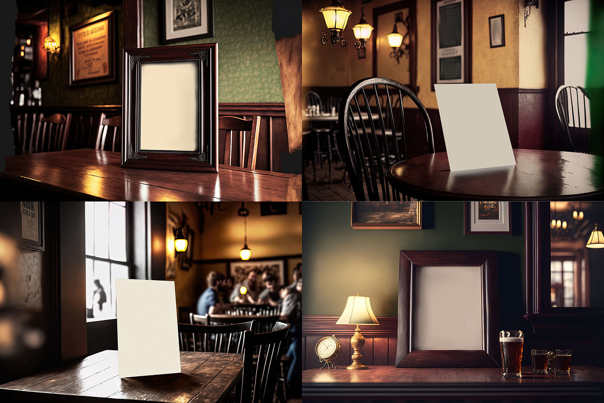 Pub Posters PSD Mockup Pack, Bar Banner PSD Template, Wooden interior ...