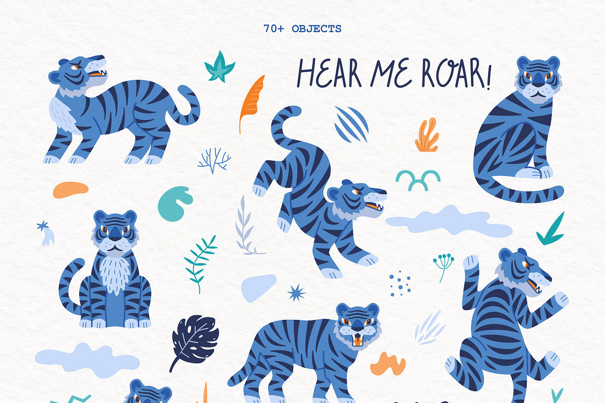 Blue tiger | Vector Collection, an Animal Illustration by katieromanoff_art