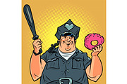 Fat cop with a doughnut, a Food Illustration by rogistok
