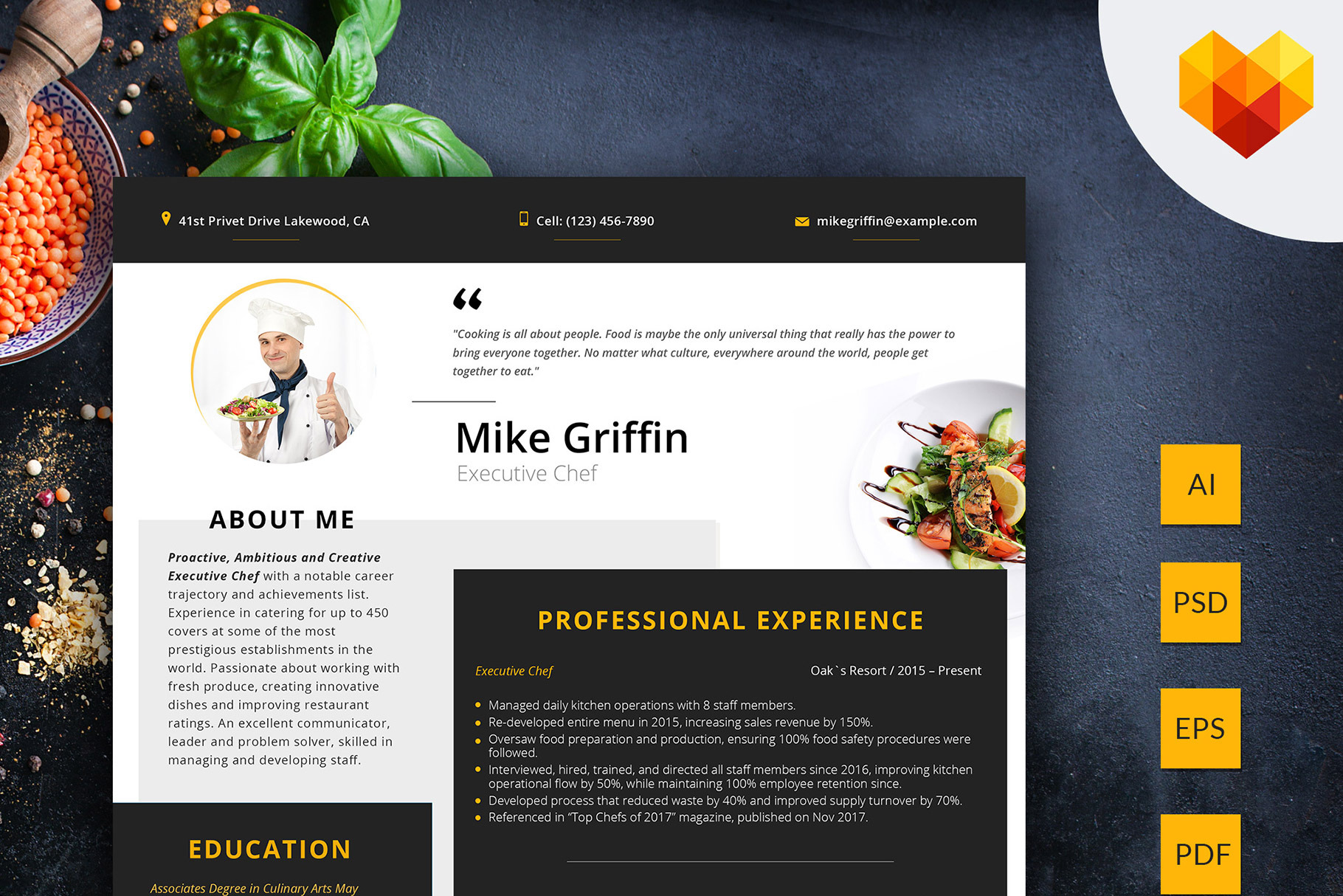 Editable Resume: Executive Chef, a Resume Template by MotoCMS