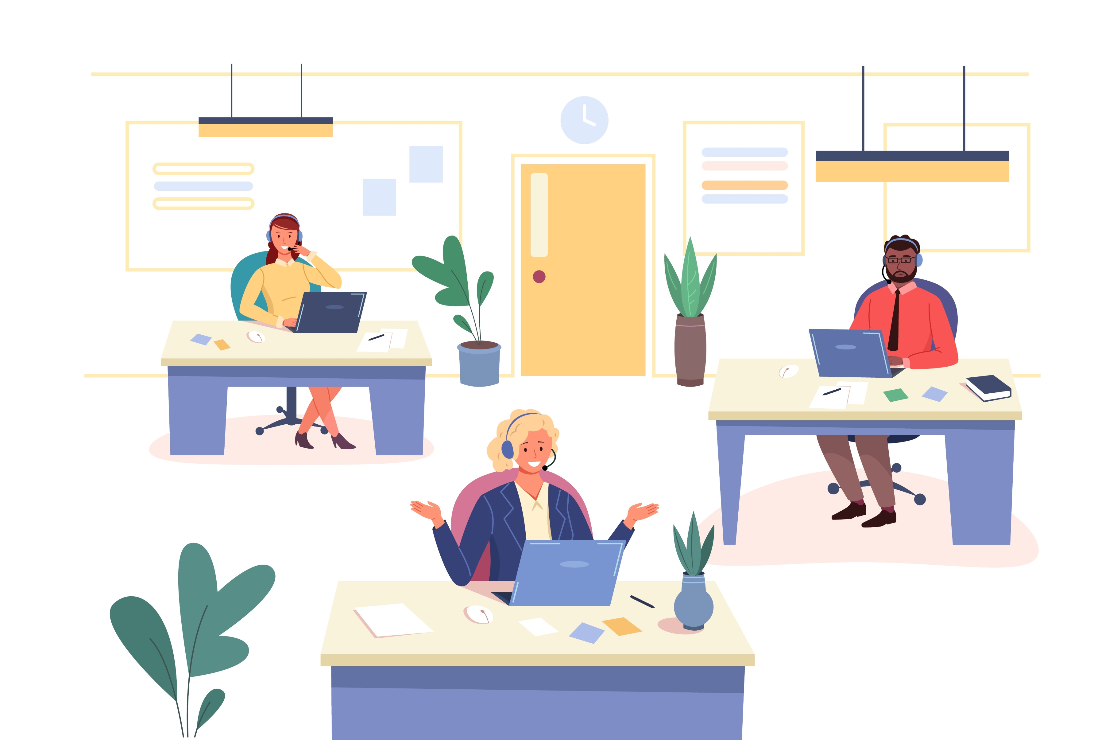 Office interior call center. Workers, a Graphic by Stock-Smart-Start