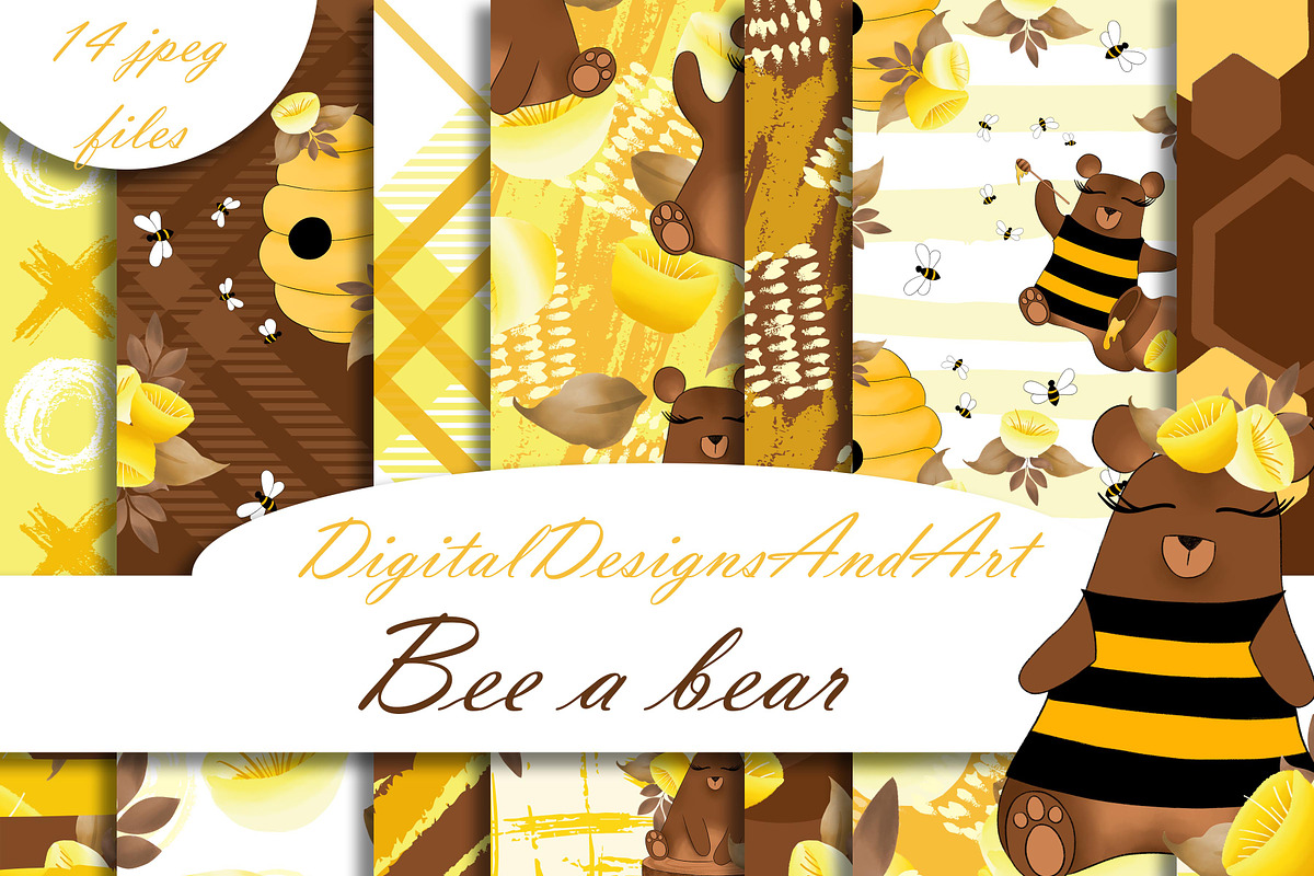 Bee a bear papers, a Pattern Graphic by DarinaDigital