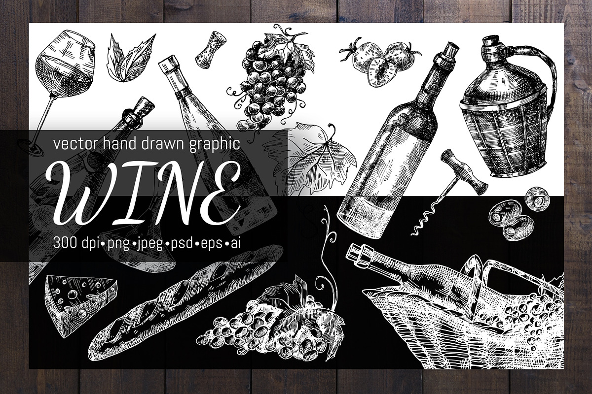 Hand drawn vector wine illustrations, a Food Illustration by CARROTDESIGN