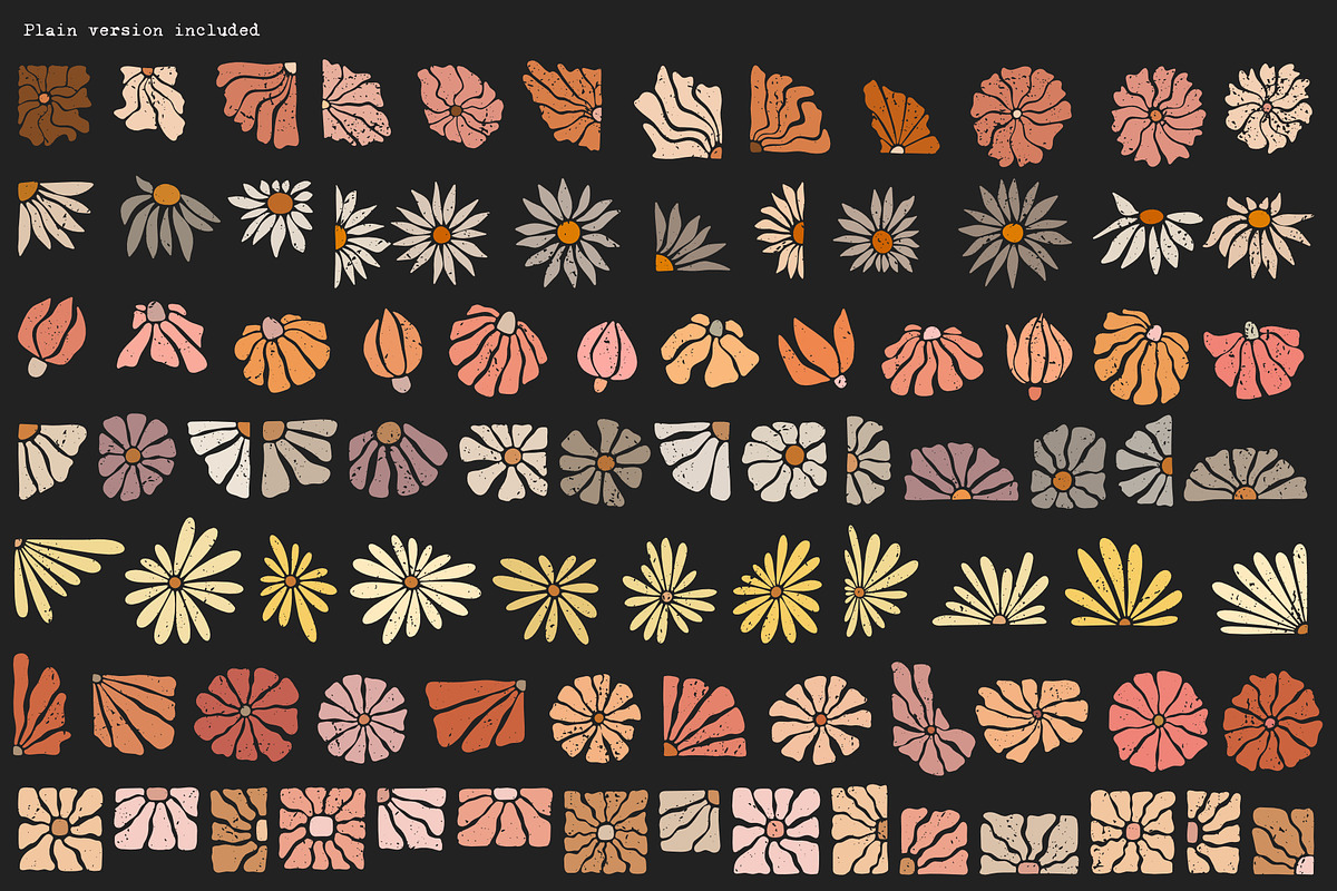 Groovy flower clipart collection