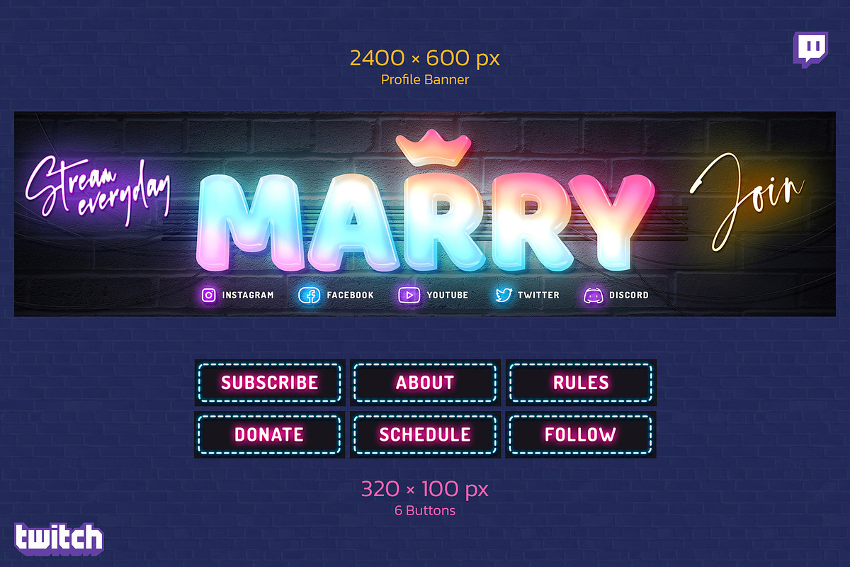 Neon Gaming - Twitch Kit, a Social Media Template by Andrew Skoch Design