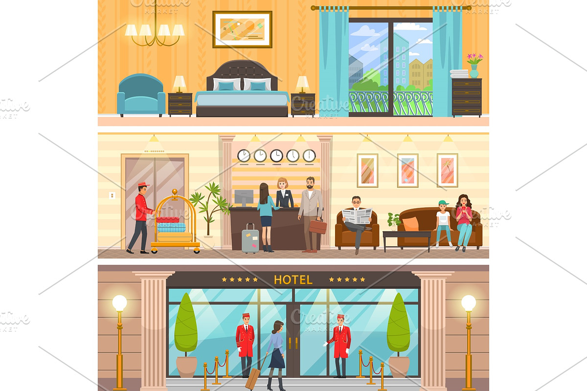 Luxurious Hotel Exterior, Reception, an Illustration by robuart ...