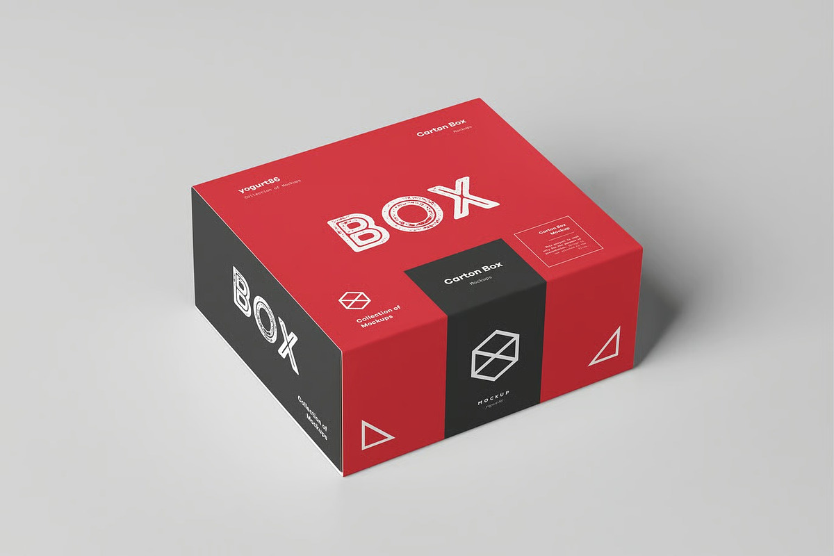 Carton Box Mockup 95x85x42 & Wrapper
