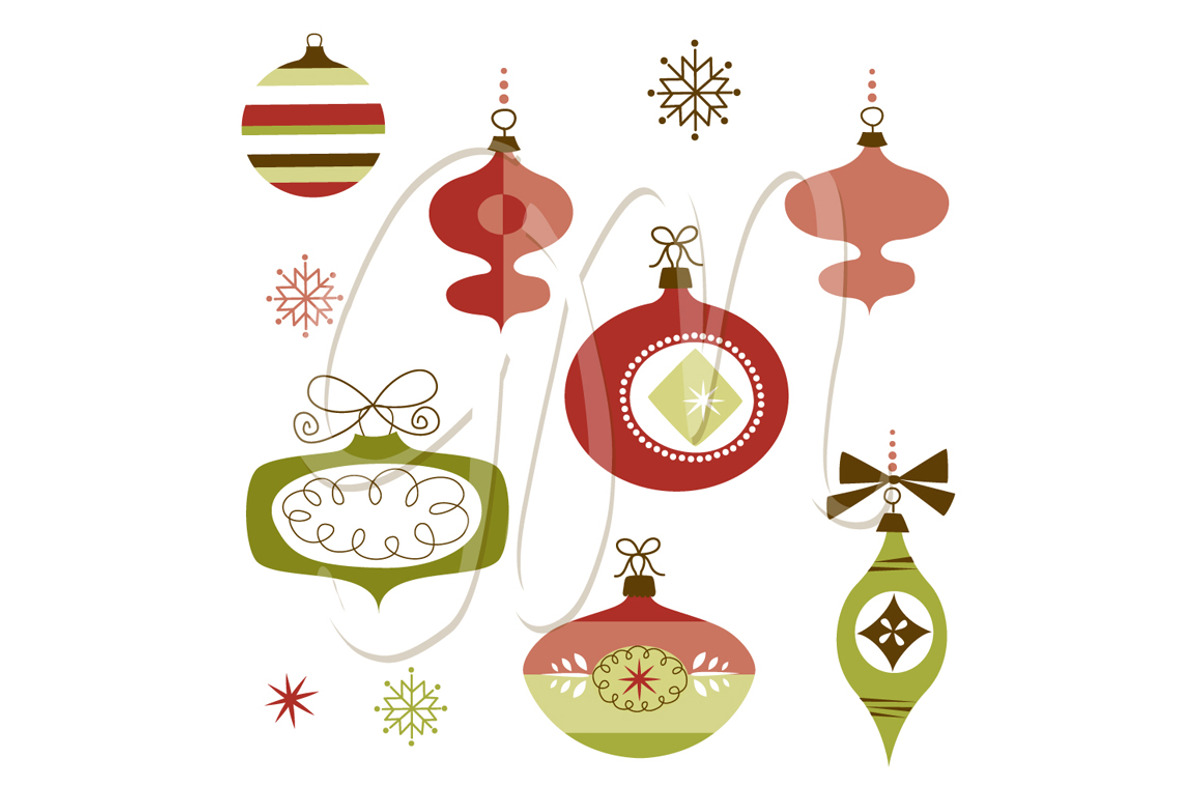 Christmas Clip Art, retro ornaments, a Decorative Illustration by ...