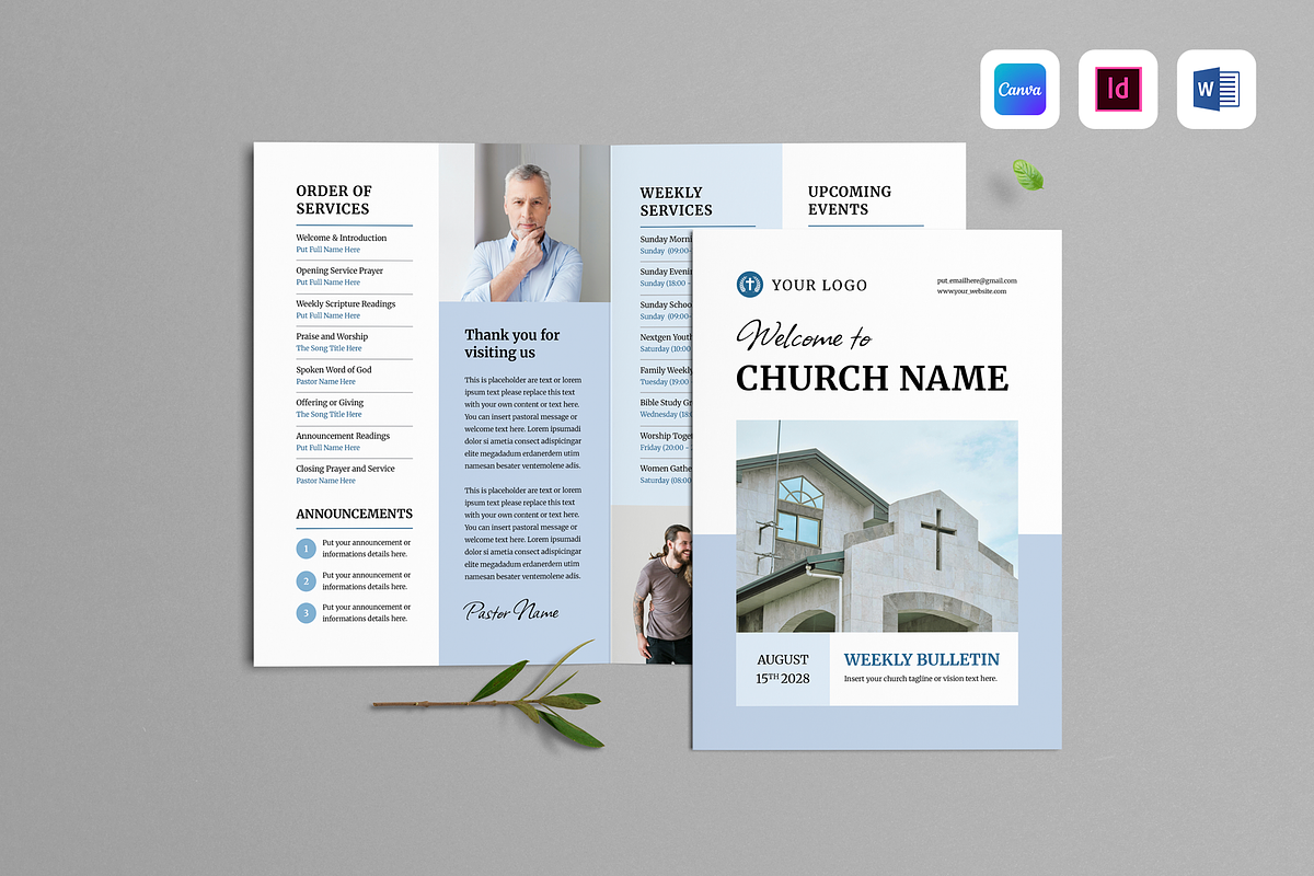 Church Bulletin | Canva, Word, Indd, a Brochure Template by Leaflove