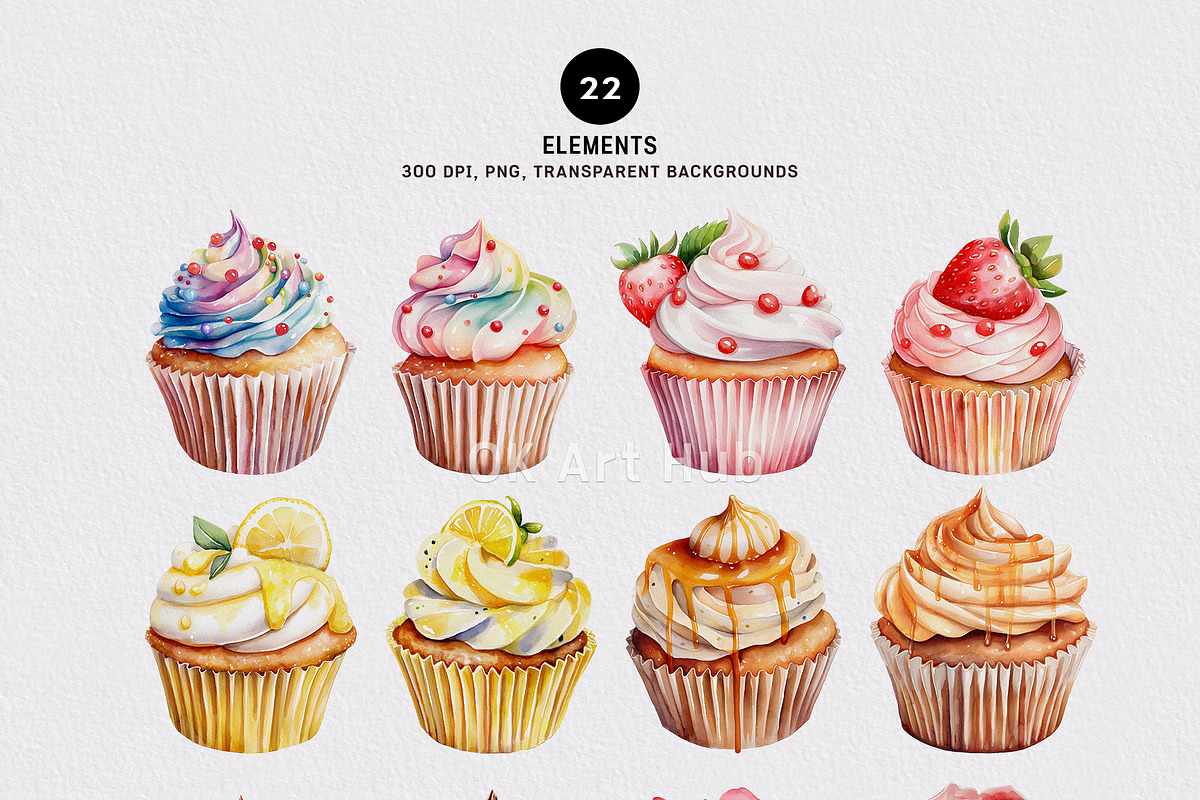 Watercolor Cupcake Clipart